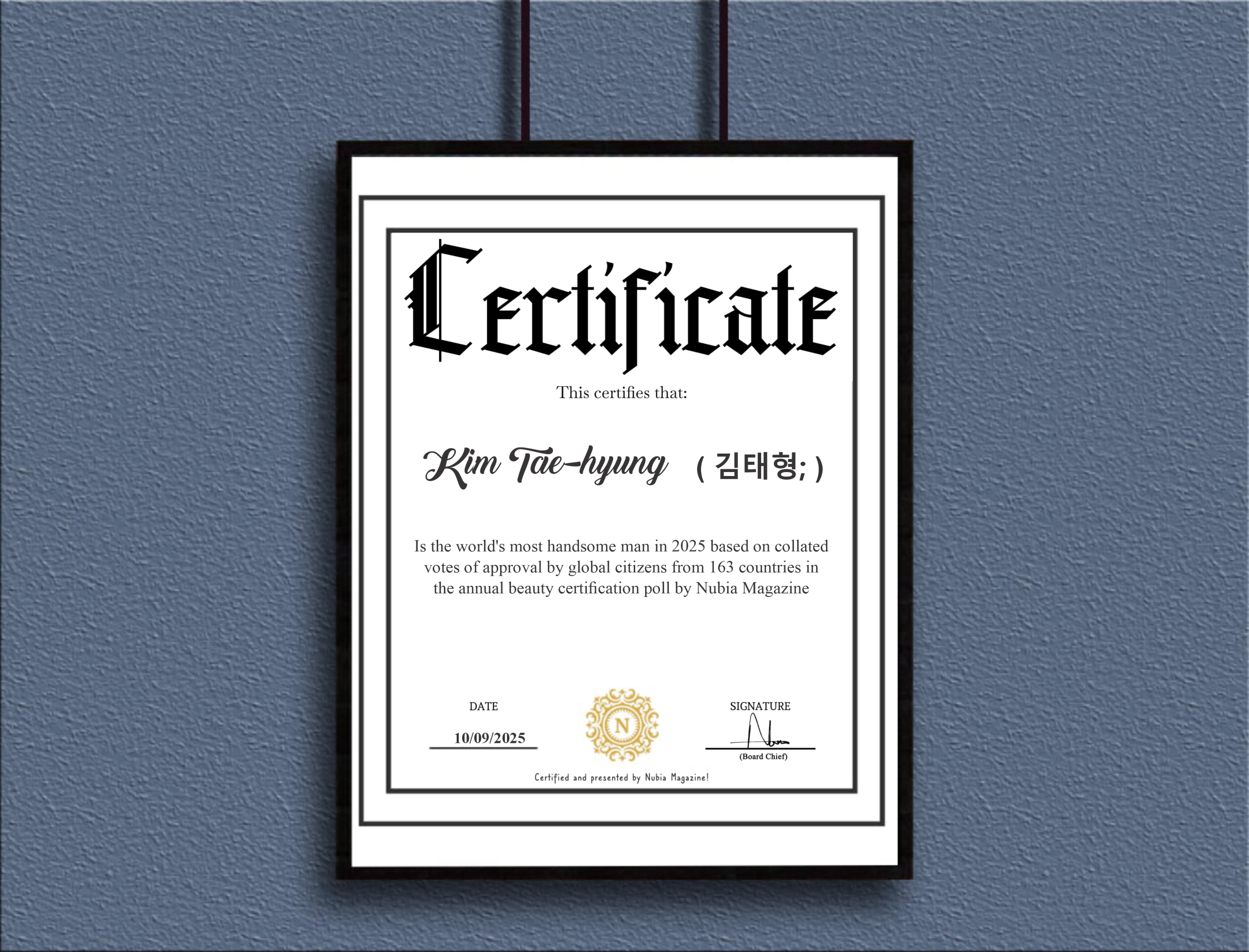 Kim Taehyung Certified the Most Handsome Man in the World 2025 (3rd ...